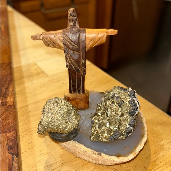 Other | Jesus Wooden Statue With Geode And Pyrite Display | Poshmark